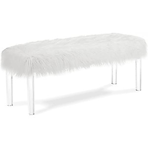 New Classic Furniture Marilyn Upholstered Glam Faux Fur Bench, 48.75-inch, White