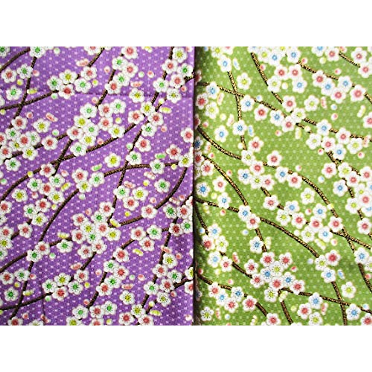 Violet Japanese Kimono Sakura Cotton on Purple Fabric by The Yard 36 by 36-Inch Wide (1 Yard) (KM081)