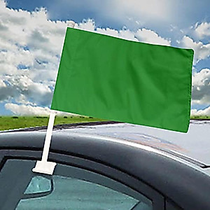 Solid Green Car Window Clip Flag Fade Resistant Vehicle for Patriotic, Sports Events, Parades - Premium - Double Side Printing (Pack of 100)