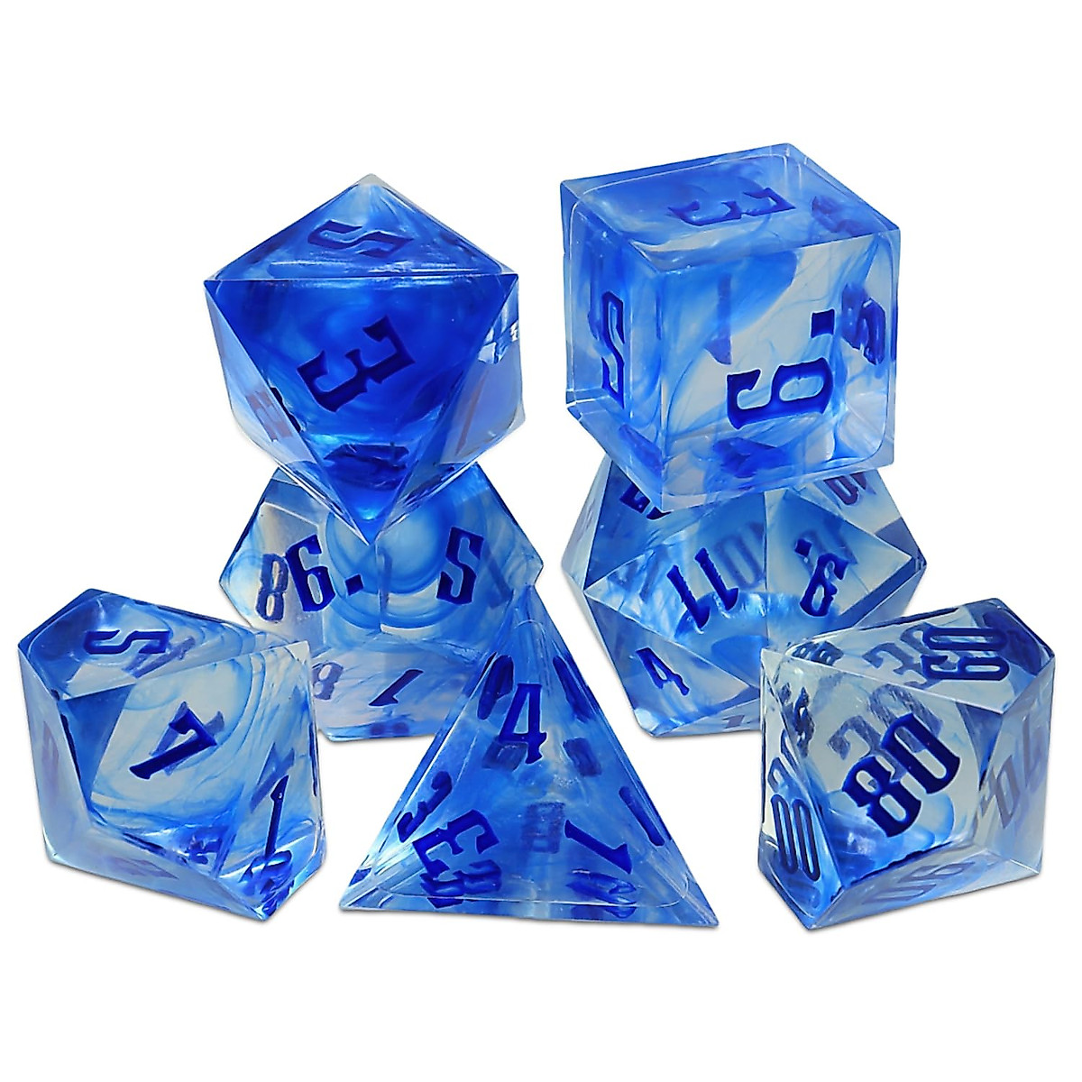 DND Liquid Dice Set Polyhedral Dice for Dungeons & Dragons (D&D) RPG Magic RPG Tabletop Dice Complete D4 D6 D8 D10 D12 D20 (Ice Sword)