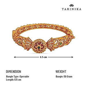 TARINIKA Antique Gold Plated Sarang Bangles with Floral Design(set of 2) - Indian Bangles for Women Perfect for Ethnic Occasions | Vadhandhi | Traditional Indian Bangles For Women | 1 Year Warranty*