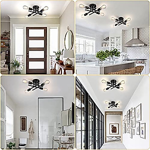 SunRider Industrial 4-Light Semi Flush Mount Ceiling Light Fixture, Modern Farmhouse Lighting Matte Black, Rustic Sputnik Chandelier Ceiling Lamp for Kitchen Bedroom Living Room, Bulbs Not Included