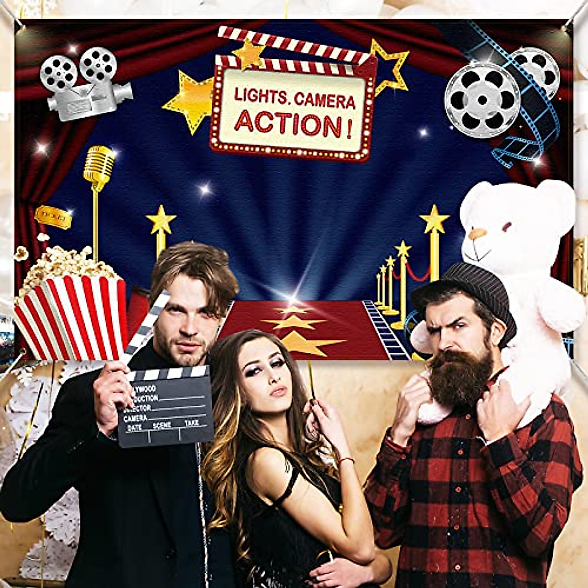 Movie Theme Party Decorations Supplies, Large Fabric Backdrop for Movie Night Birthday Party Event Awards Night Ceremony Photo Photography Booth Background, 72.8 x 43.3 Inch
