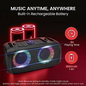 Pyle Wireless Portable Bluetooth Boombox Speaker, 500W Rechargeable Speaker Portable Barrel Loud Stereo System, Flashing LED, FM Radio/Aux/MP3/USB Flash Drive/Micro SD, Includes Wired Microphone
