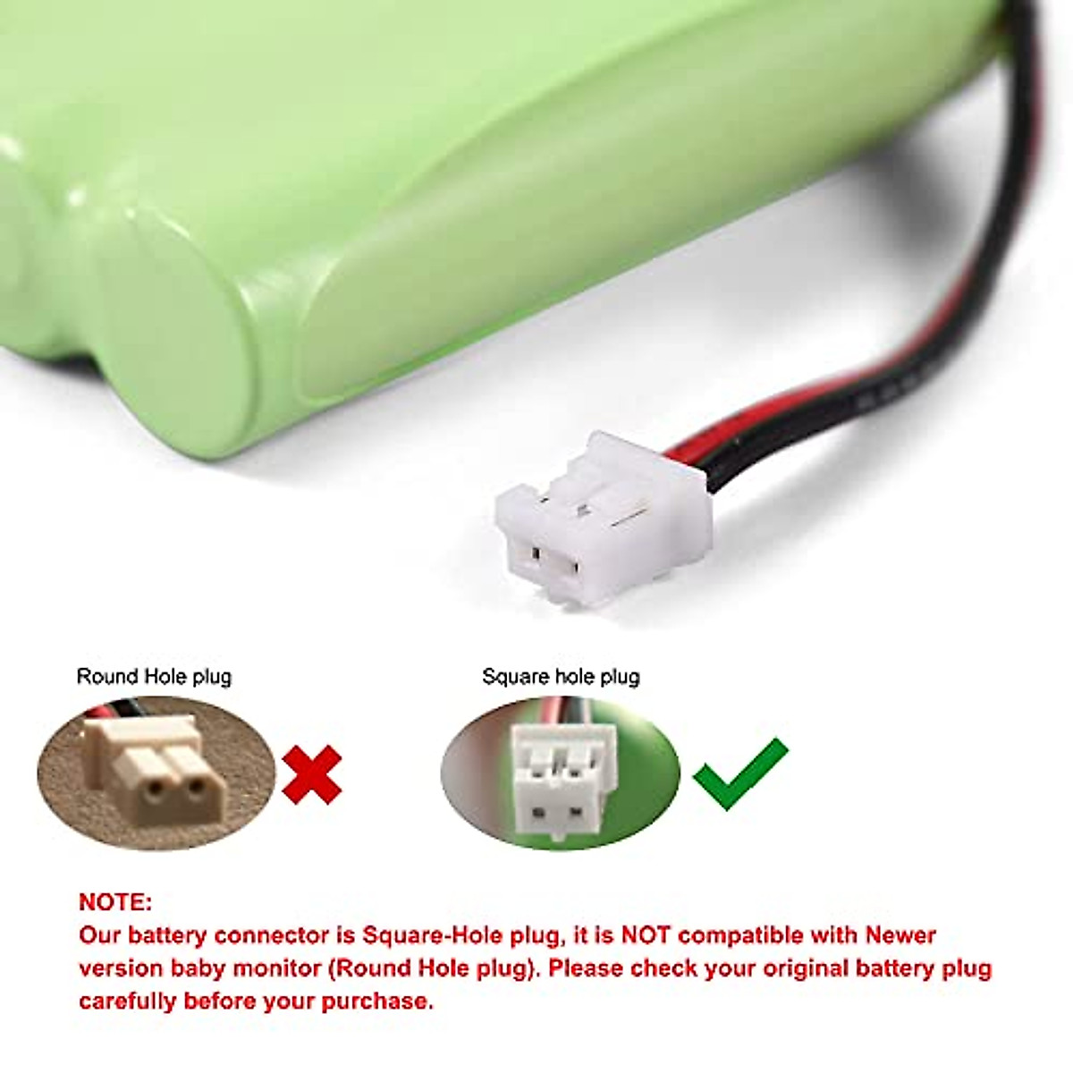 BAKTH 900mAh 3.6V Ni-MH Square-Hole Plug Battery for Motorola MBP33 MBP33S MBP33PU MBP35 MBP36 MBP36S MBP36PU MBP41 MBP43 Baby Monitor (Don't fit MBP33S MBP36 MBP36S with Round Hole Plug)