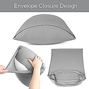 Jersey Knit Pillow Cases Standard/Queen Set of 2 - Grey Pillowcases with Ultra Soft T-Shirt Like Microfiber Blend - Envelope Closure & Suitable for Queen/Standard Pillows, Light Gray