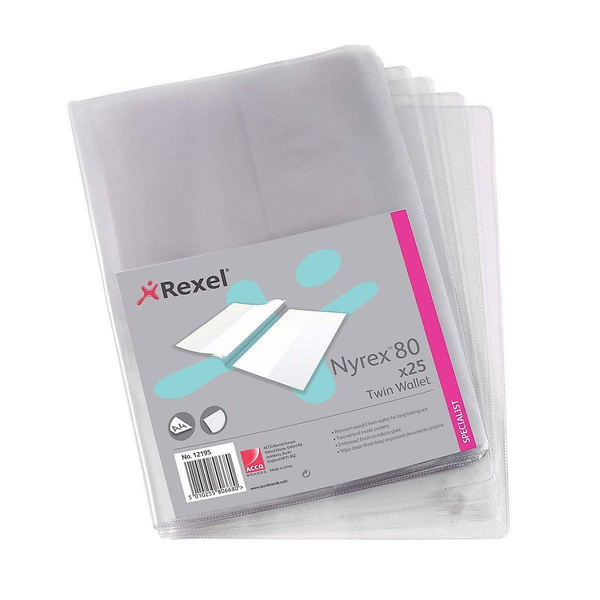 Rexel Nyrex Twin Wallets A4 Size Clear (25)