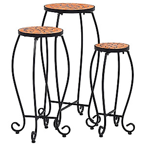 QZZCED Plant Display Tbale,Outdoor Mosaic Side Table with Ceramic Table Top,Outdoor Accent Table, Outdoor Patio Furniture,for Patio Garden Balcony Office,Mosaic Tables 3 pcs (Terracotta) Ceramic