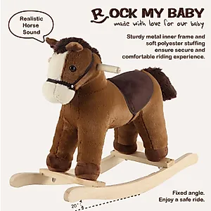 Plush Rocking Horse, Soft Filling Ride on Pony, Rocking Animal, Stuffed Rocker for Kids 18 Months and up (Dark Brown)