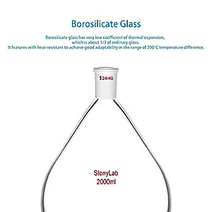StonyLab Borosilicate Single Neck Glass Heavy Wall Recovery Flask Rotary Evaporator Flask, with 24/40 Outer Joint (2L)
