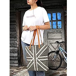CLA Upcycle Canvas Handbag for Women, Upcycle Canvas & Cowhide Leather Bag for Women's, Canvas Tote Bags for Women's
