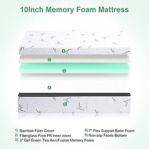 Opoiar King Size Mattress 10 Inch, Memory Foam Mattress Cooling Gel Bamboo Charcoal Infused for Pressure Relieving,Medium Feel,Fiberglass Free,Bed-in-a-Box,CertiPUR-US Certified, Made in USA