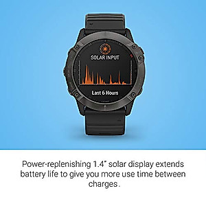 Garmin Fenix 6X Pro Solar, Premium Multisport GPS Watch with Solar Charging, features Mapping, Music, Grade-Adjusted Pace Guidance and Pulse Ox Sensors, Dark Gray with Black Band (Renewed)