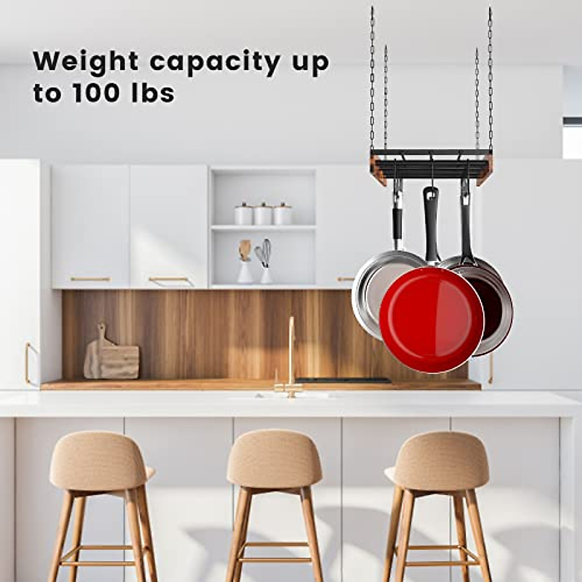 MAWEW Pot Rack Hanging,pot hanger,Hanging Pot Rack Ceiling Mount,Vintage Pot Hangers for Kitchen Ceiling,The Terfect Combination of Iron and Wood Pot Hanger,Measures 24 x 13 x 2.4 Inches.