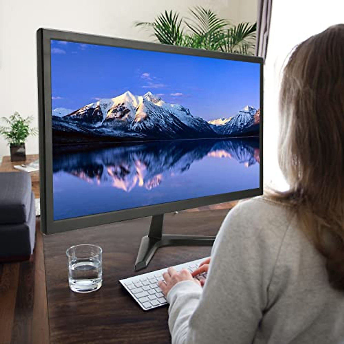 Kufoo Desktop Monitor, HD VGA Input 100‑240V 16:9 1920x1080 Home Computer Monitor 23.8 Inch (US Plug)