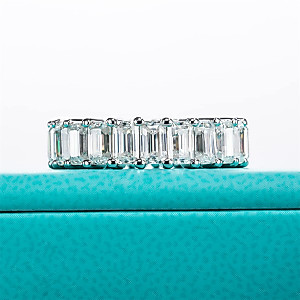 AnuClub Moissanite Wedding Ring, Emerald Cut 5cttw D Color Lab Created Diamond Sterling Silver Eternity Band Ring, Christmas Gift for Women5
