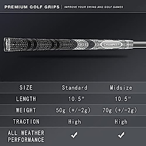 CHAMPKEY Premium Hybrid Golf Grips 13 Pack - All Weather Performance Golf Club Grips - Choose Between 13 Grips with Full Kits and 13 Grips
