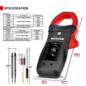 Digital Clamp Meter AP-570N,6000 Counts Auto-ranging Multimeter with DC/AC Voltage&Current,Resistance,Capacitance,Temperature,Frequency,Duty Cycle (Black-570N)