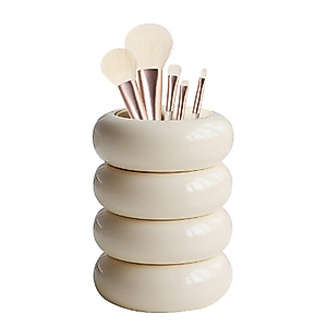 Tissting Qtips Holder Dispenser 7.8 x 12.5 cm White Resin Doughnut Shape Cotton Swab Storage Container with Lid, Qtip Dispenser Jars for Bathroom Vanity