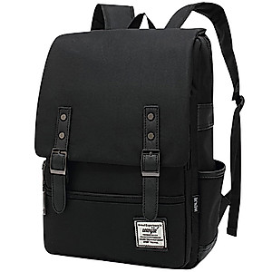 Wesoke Vintage Women Laptop Backpack, School College Student Bookbag Travel Rucksack Casual Daypack Business Work Computer Back Pack for Men, Fashion Nurse Bag Fits 15.6 Inch Notebook, Black