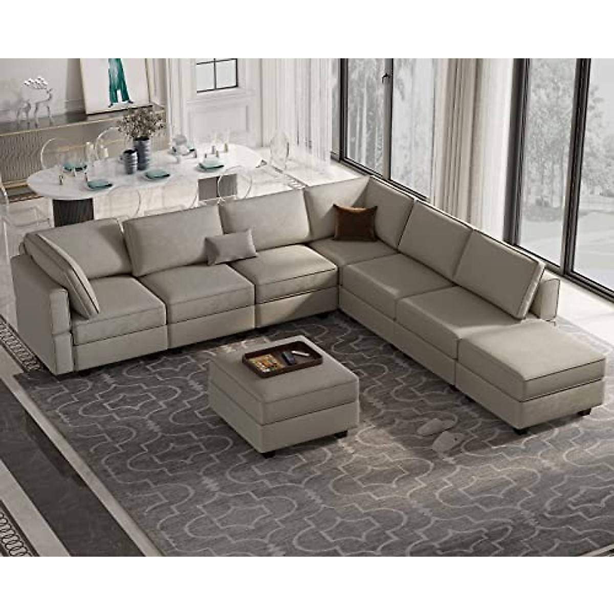 Belffin Modular Sectional Sofa with Storage Chaises Sleeper Couch 8 Seat Bed Grey…