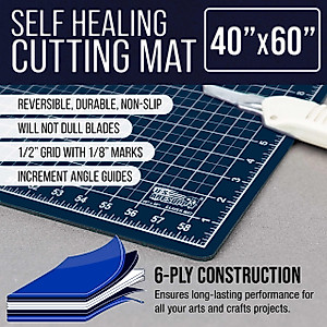 U.S. Art Supply 40" x 60" WHITE/BLUE Professional Self Healing 5 - 6 Layer Double Sided Durable Non-Slip Cutting Mat Great for Scrapbooking, Quilting, Sewing and all Arts & Crafts Projects
