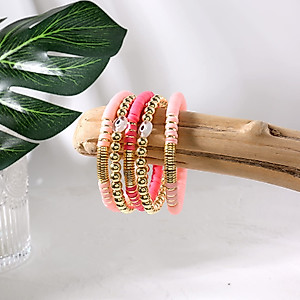 Colorful Beaded Stretch Bracelets Set for Women Smile Blue Evil Eye Polymer Summer Beach Jewelry Gifts For Bestfriends, Couple, Family Members, Siblings, Sister, Lover