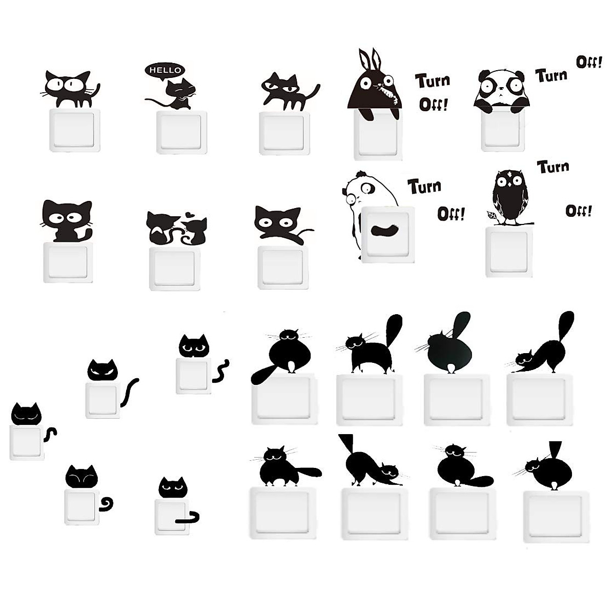Adam Victor Removable Switch Stickers, Various Lovely Cats, Pandas Different Cartoon Wall Sticker Decor, Family Light Switch Decals DIY Kids Bedroom Car Stickers Office Home Decoration (20 PCS)