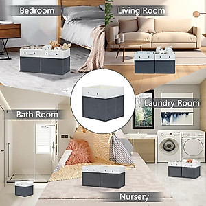Bidtakay Large Storage Bins Collapsible Fabric Storage Baskets with Plastic Board 16x12 Inches Cube Organizer with Handles Lightweight 2-Pack Clothes Baskets Linen Storage Bins White/Grey