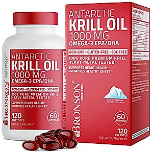 Bronson Antarctic Krill Oil 1000 mg with Omega-3s EPA, DHA, Astaxanthin and Phospholipids 120 Softgels (60 Servings)