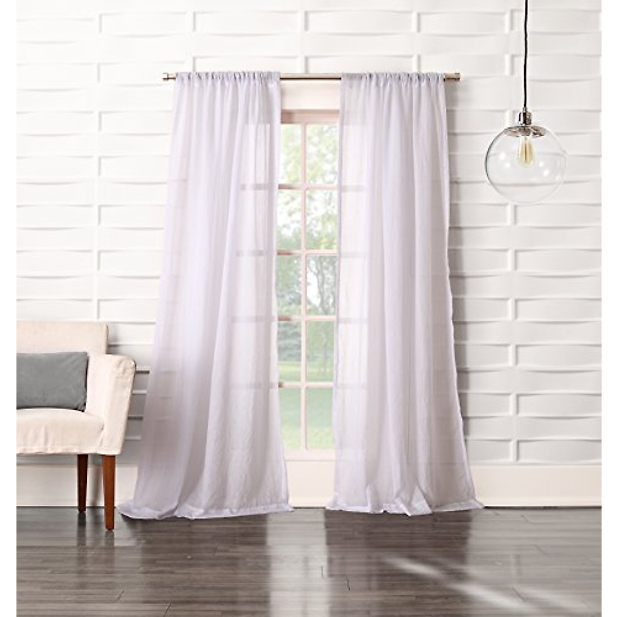 No. 918 Tayla Crushed Texture Semi-Sheer Rod Pocket Curtain Panel, 50" x 95", White