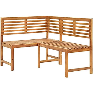 vidaXL Solid Acacia Wood Patio Corner Bench Garden Outdoor Terrace Yard Balcony Furniture Wooden Modern Lounge Bench Seating Seat 55.1"