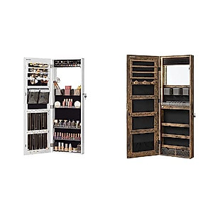 SONGMICS Wall/Door Mount Jewelry Cabinet Armoire with Full-Length Frameless Mirror, White UJJC003W01 & Jewelry Cabinet Armoire with Built-in Makeup Mirror, Rustic Brown UJJC013X01