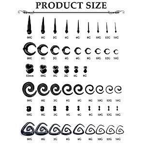 Ubjuliwa 102Pcs Ear Stretching Kit 14G-00G Ear Gauges Expander Set Acrylic Tapers Plugs Tunnels Horseshoes Taper Spiral Tapers Gauges for Ears Body Piercing Jewelry
