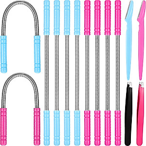 14 Pieces Facial Hair Remover Set Spring Epilator Hair Removal Springs Eyebrow Razors Beveled Tweezers Removes Hairs Women Face Threading Tool