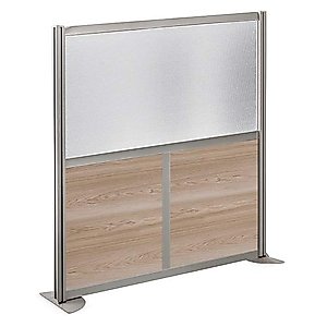 at Work 49" W x 52" H Room Divider Warm Ash Laminate and Plexiglas Inserts/Brushed Nickel Finish Aluminum and Steel Frame
