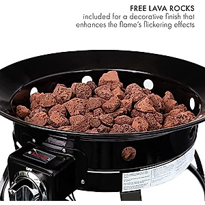 Mazatzal 20" Upgrade Portable Propane Fire Pit 52,000 BTU Outdoor Smokeless Gas Firepit Mini Electric Fire Pits for Outside Camping Campfire RV Backyard Deck Patio with Lid & Strap Lava Rock Stone
