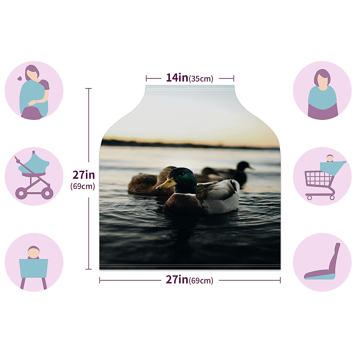 Baby Car Seat Covers Duck Animal Multi- use Breastfeeding Scarf, CarSeat Canopies for Newborn