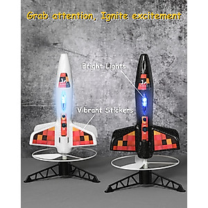 SainSmart Jr. Rocket Launcher for Kids, Motorized Air Rocket Outdoor Toy with LED Light, Self-Launching Rockets Kit, Gift for Boys and Girls (Black)