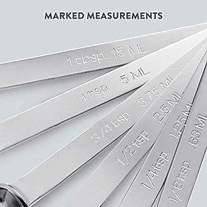 Premium Stainless Steel Measuring Spoons set - 7-Piece Kitchen Measuring Spoons With Leveler - Slim Design Fits In Spice Jars - Metal Measuring Spoon Set for Dry, Liquid Ingredients Cooking & Baking.