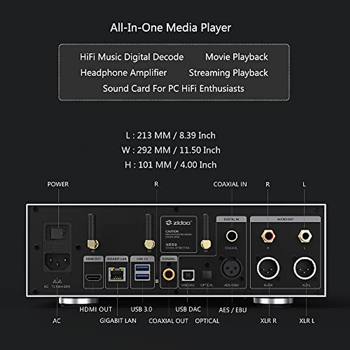 zidoo NEO S 4K High-End Media Player, High-Performance Hi-Fi Player, Dual ES9068 DAC, 5-inch OLED, Fast Speed SSD, for HiFi Digital Decoding, Streaming Playback, Headphone Amplifier, Movie Playback