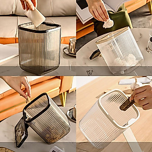 VALINK Transparent Trash can Wastebasket, Desktop Clear Acrylic Trash Can with Holder, Mulitpurpose Bathroom Trash Can Storage Case for Bedroom Home Office Stone Black