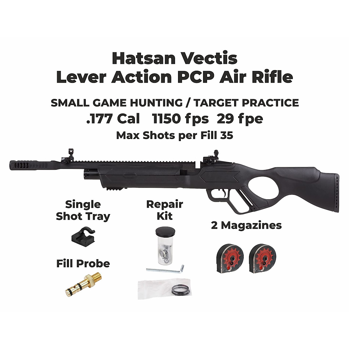 Hatsan Vectis Air Rifle with Pack of Pellets and 100x Paper Targets Bundle (Black Syn Stock) (.177 Cal + Ammo)Q