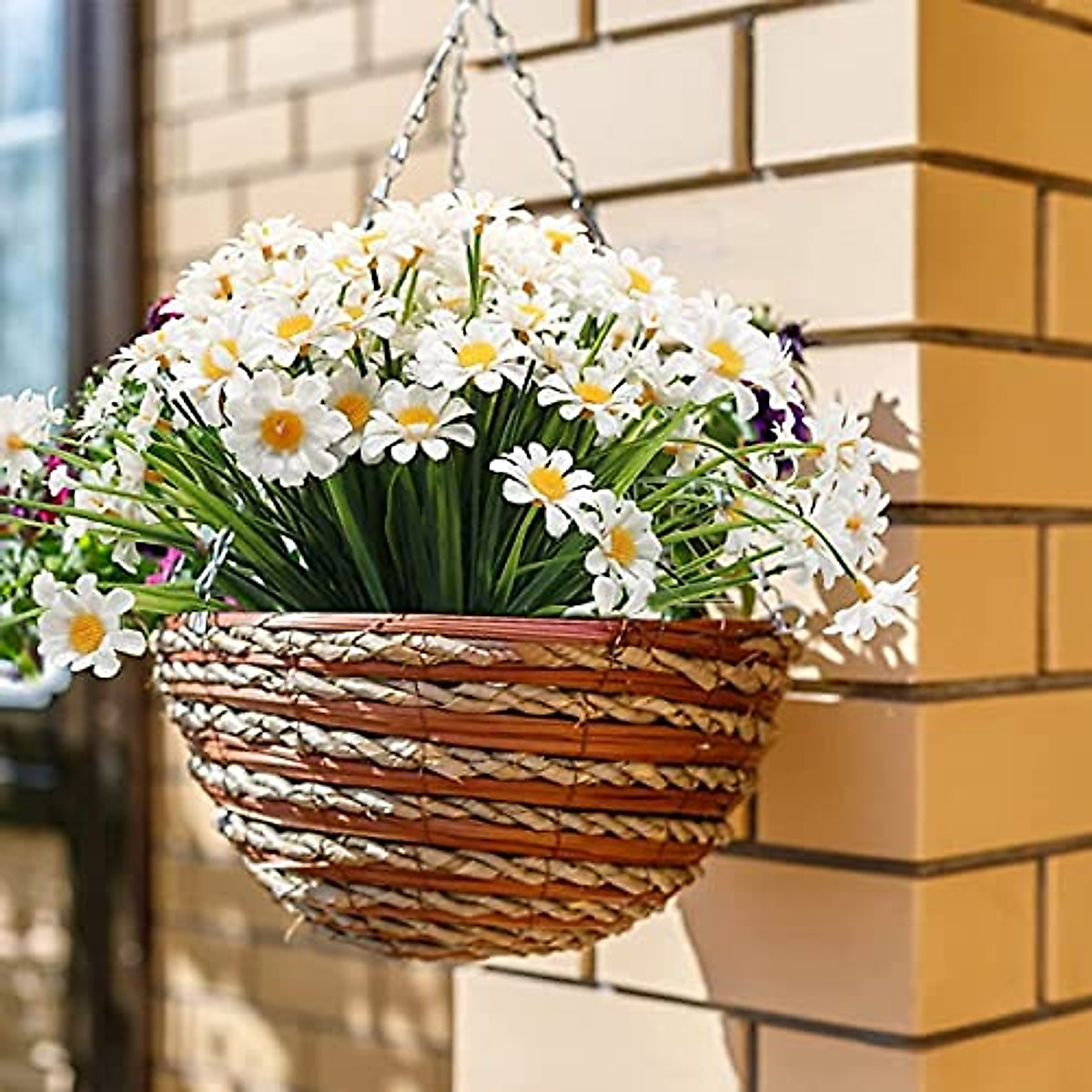 Artificial Flowers 6 Pack White Daisy Fake Flowers UV Resistant Greenery Shrubs Plants Indoor Outside Hanging Planter Home Office Garden Yard Window Box Wedding Decor