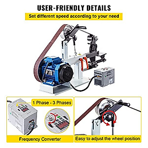 VEVOR 1500W 2HP Belt Sander Grinder, 2" x 82" Variable Speed Belt Grinder for Metalworking, 3-in-1 Belt Sander Polisher with 3 Grinding Moulds & Flat Platen Tool Rest for Knife Making