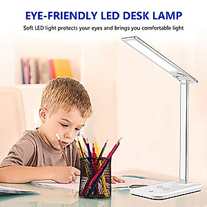 GSBLUNIE LED Desk Lamp with Wireless Charger,Dimmable Office Desk Lamp with USB Charging Port,Touch Control,3 Lighting Modes 6 Brightness Levels,Eye-Caring Table Lamp for Christmas Gift,Studying