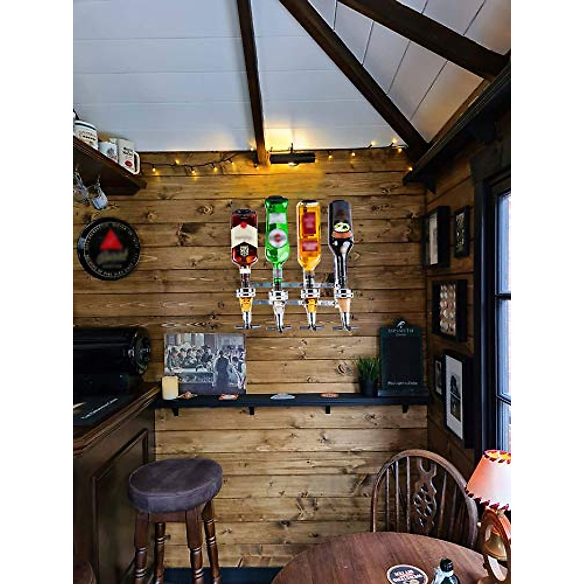 Liquor Bottle Dispenser, 4 Liquor Bottle Dispenser Wall Mount, Liquor Dispenser for Home Bar, Bottle Holder for Alcohol Wall Mount Dispenser