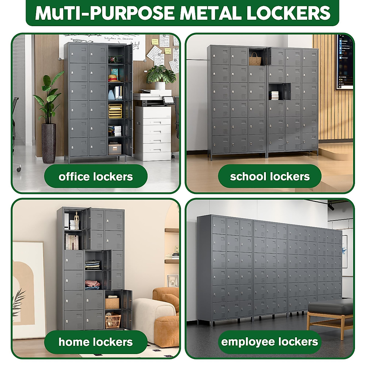 SUPEER Metal Lockers for Employees with 18 Door,Metal Storage Locker with Lock for School Garage Gym Office Home Bedroom,Assembly Required,18 Doors Dark Grey