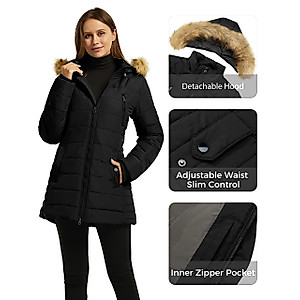 wantdo Women's Recycled Windproof Winter Coat Thicken Long Puffer Coat Black XL