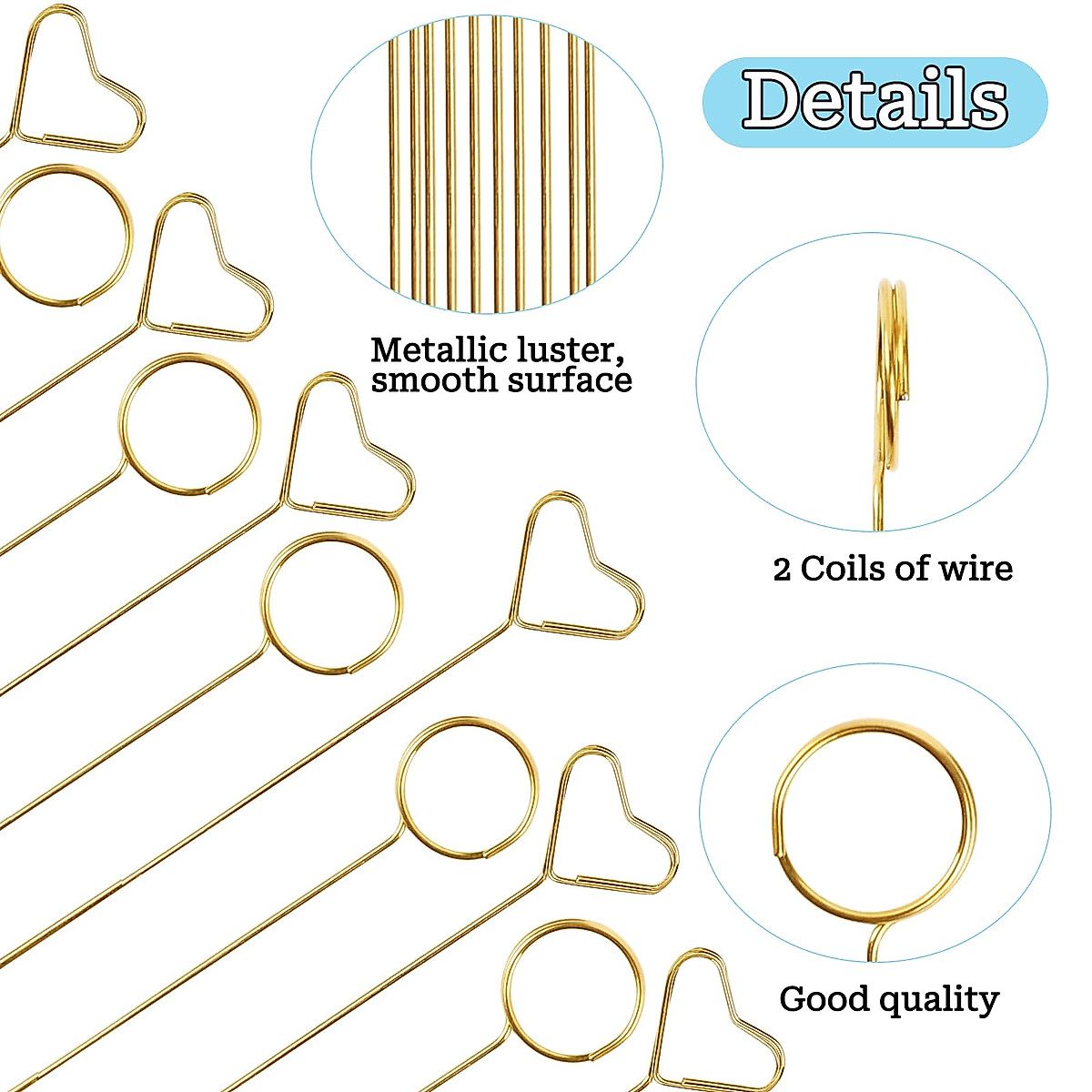 40 Pcs Flower Card Holder Photo Card Holder Floral Picks 12 Inch Metal Floral Place Card Holder Golden Floral Picks Clips Heart Round Shape Flower Ring Loop for Wedding Flower Arrangements DIY Craft